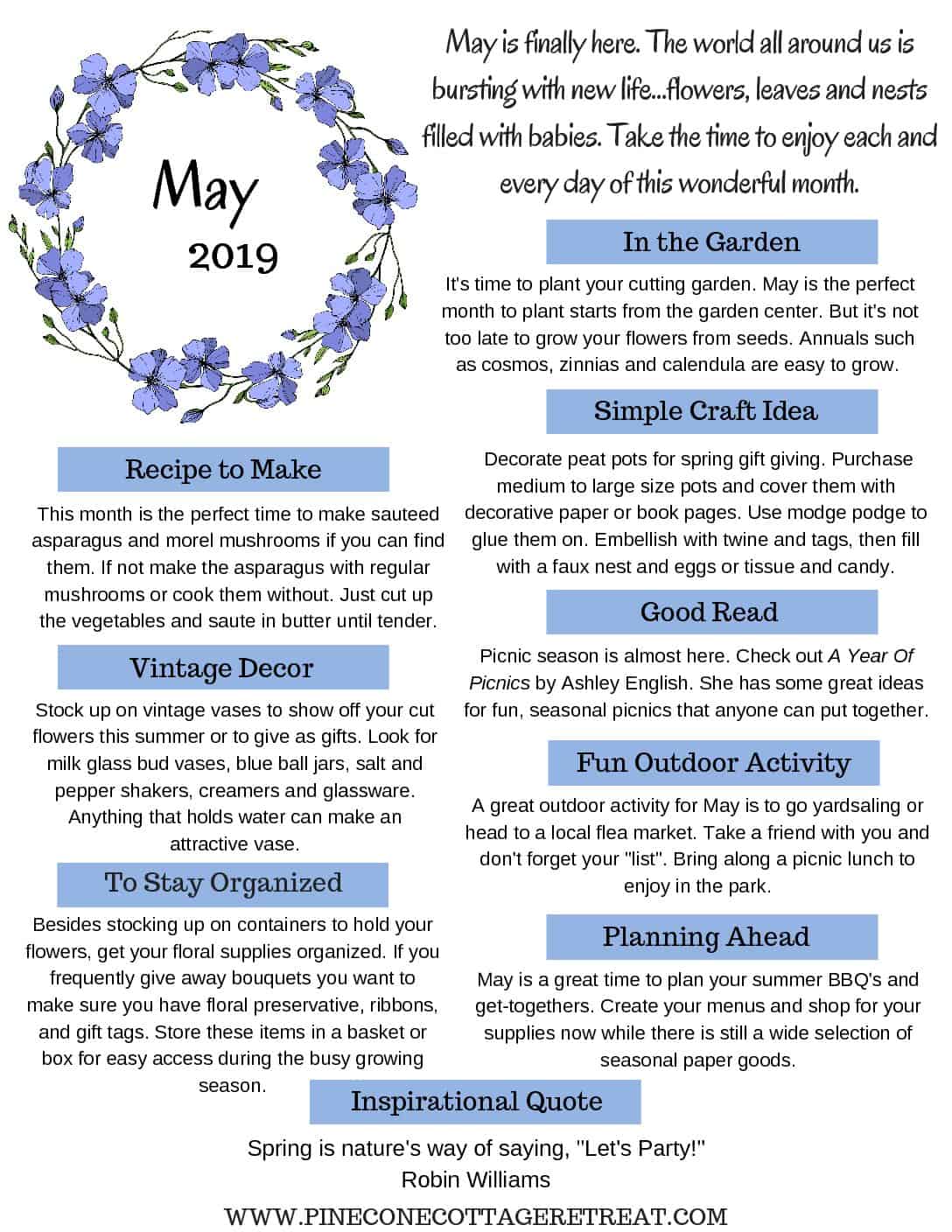 May Monthly Printable - Pinecone Cottage Retreat